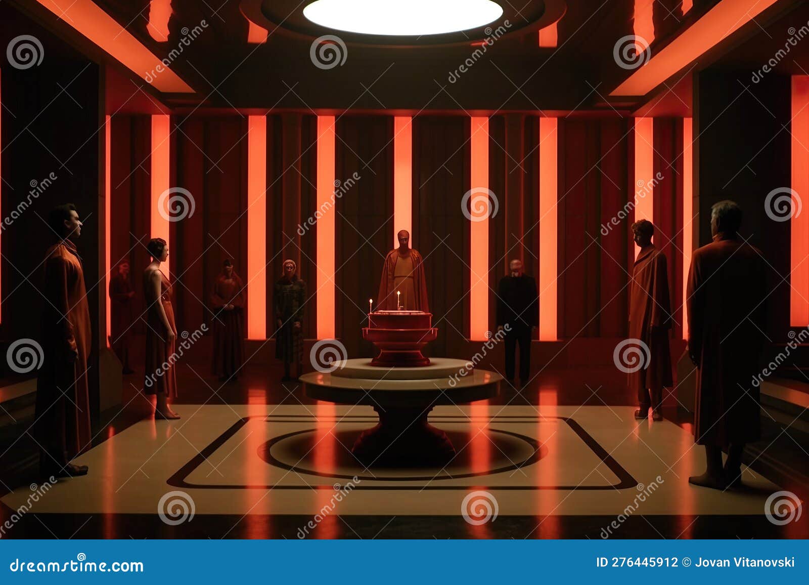 Dark Room with Pillars in Front and People Making Ceremonial Religious ...