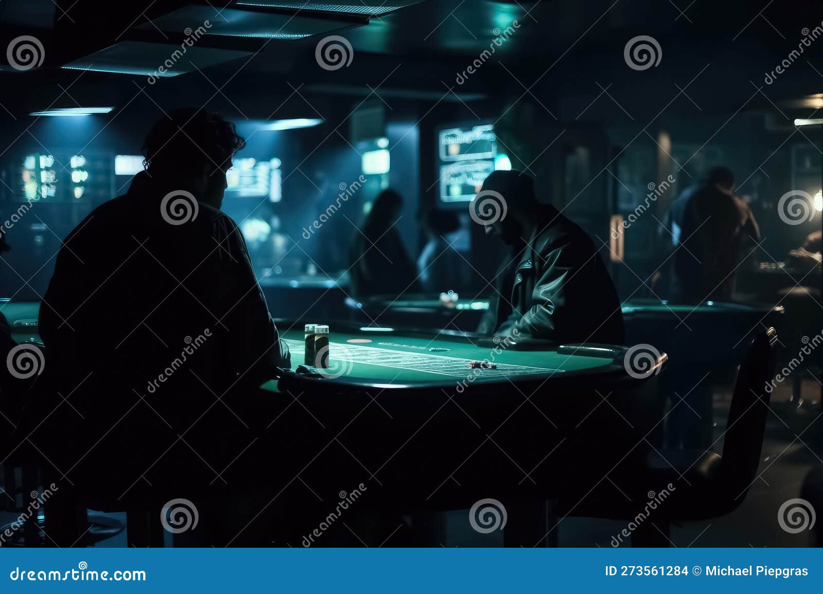 A Dark Room with the Silhouettes of People Gambling Created with ...