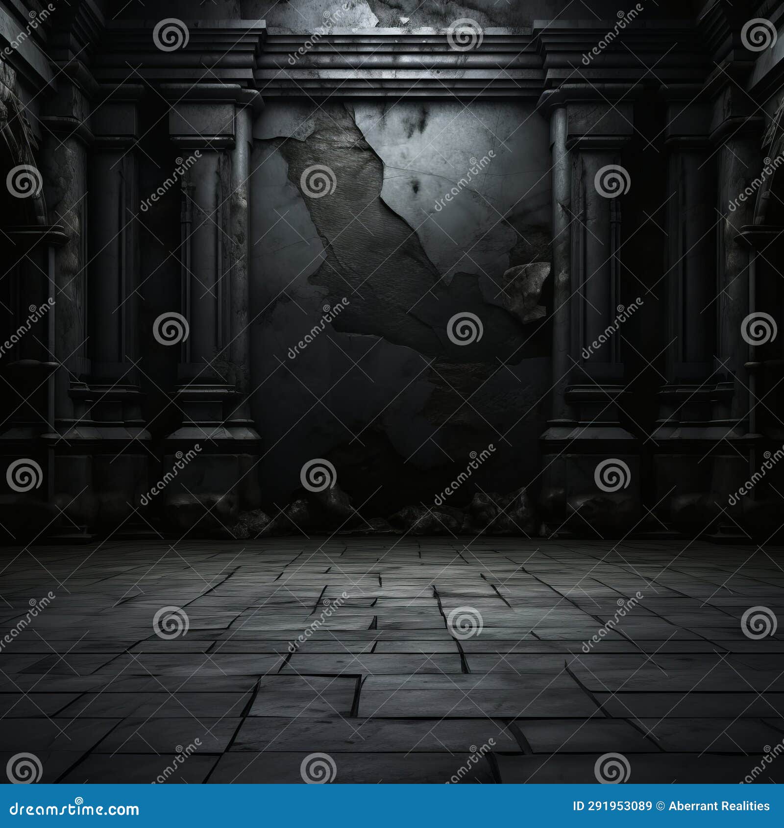 A Dark Room with Stone Walls and Pillars Stock Illustration ...