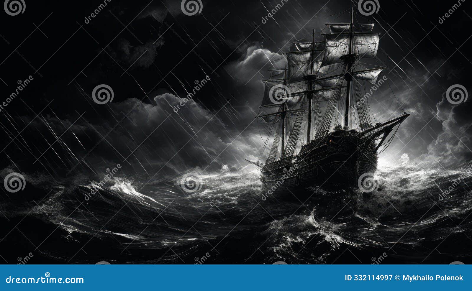 Dark Sailing Ship in Storm Weather at Night. Neural Network Ai ...