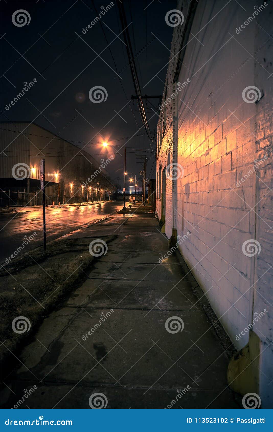 Dark Scary City Sidewalk at Night Stock Photo - Image of house ...