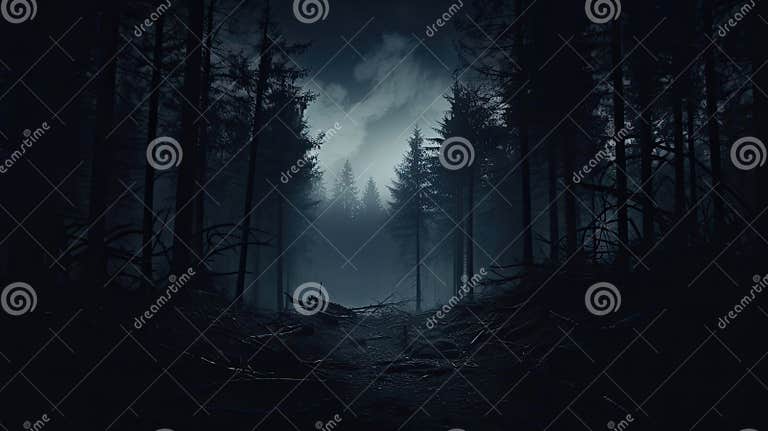Dark and Scary Forest at the Night Stock Illustration - Illustration of ...