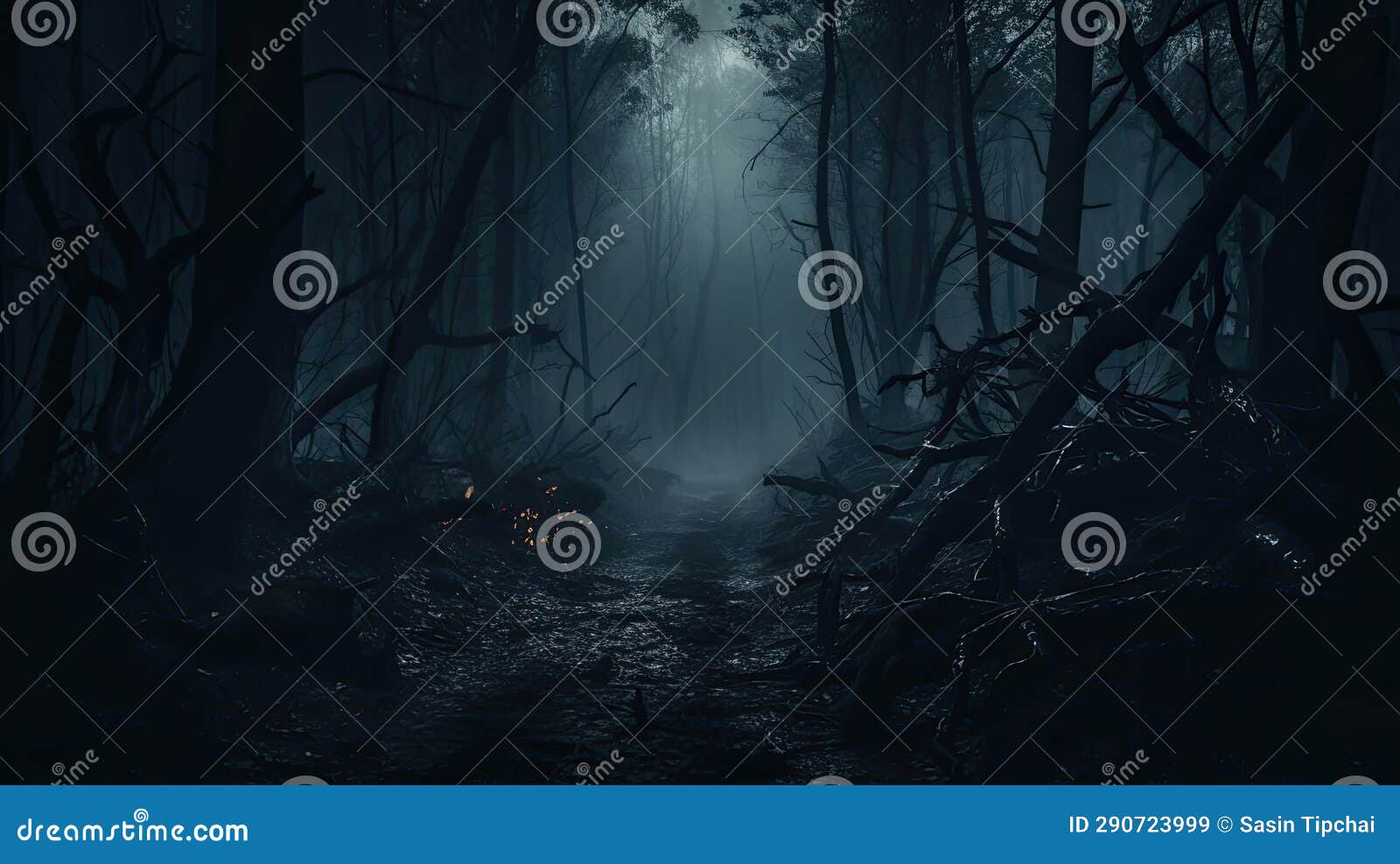 Dark and Scary Forest at the Night Stock Illustration - Illustration of ...
