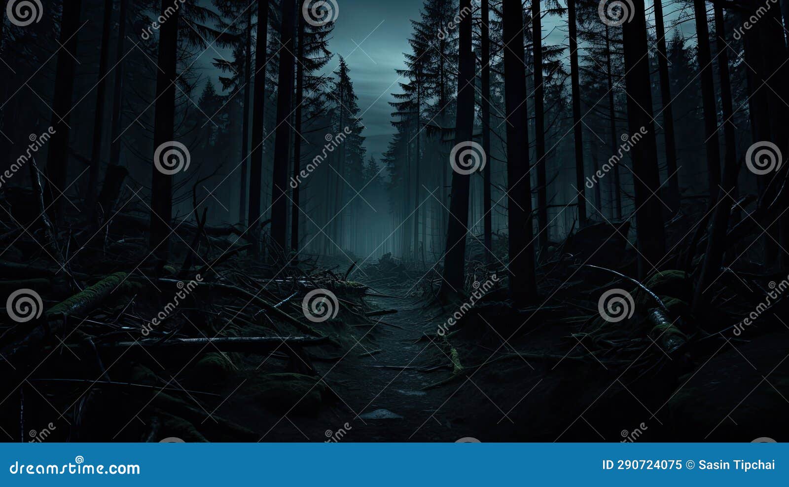 Dark and Scary Forest at the Night Stock Illustration - Illustration of ...