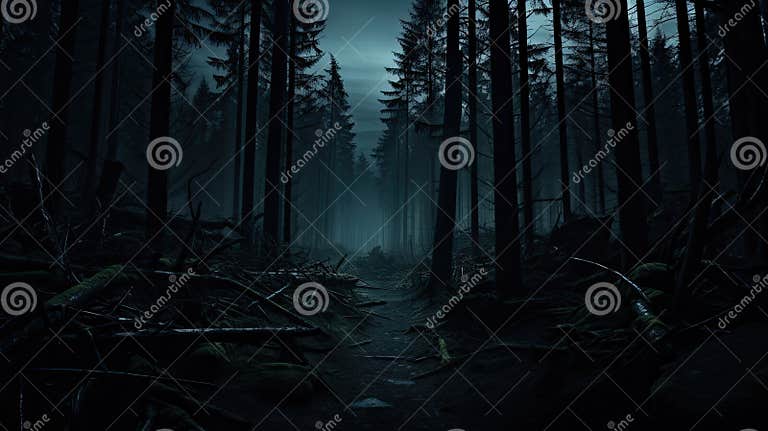 Dark and Scary Forest at the Night Stock Illustration - Illustration of ...