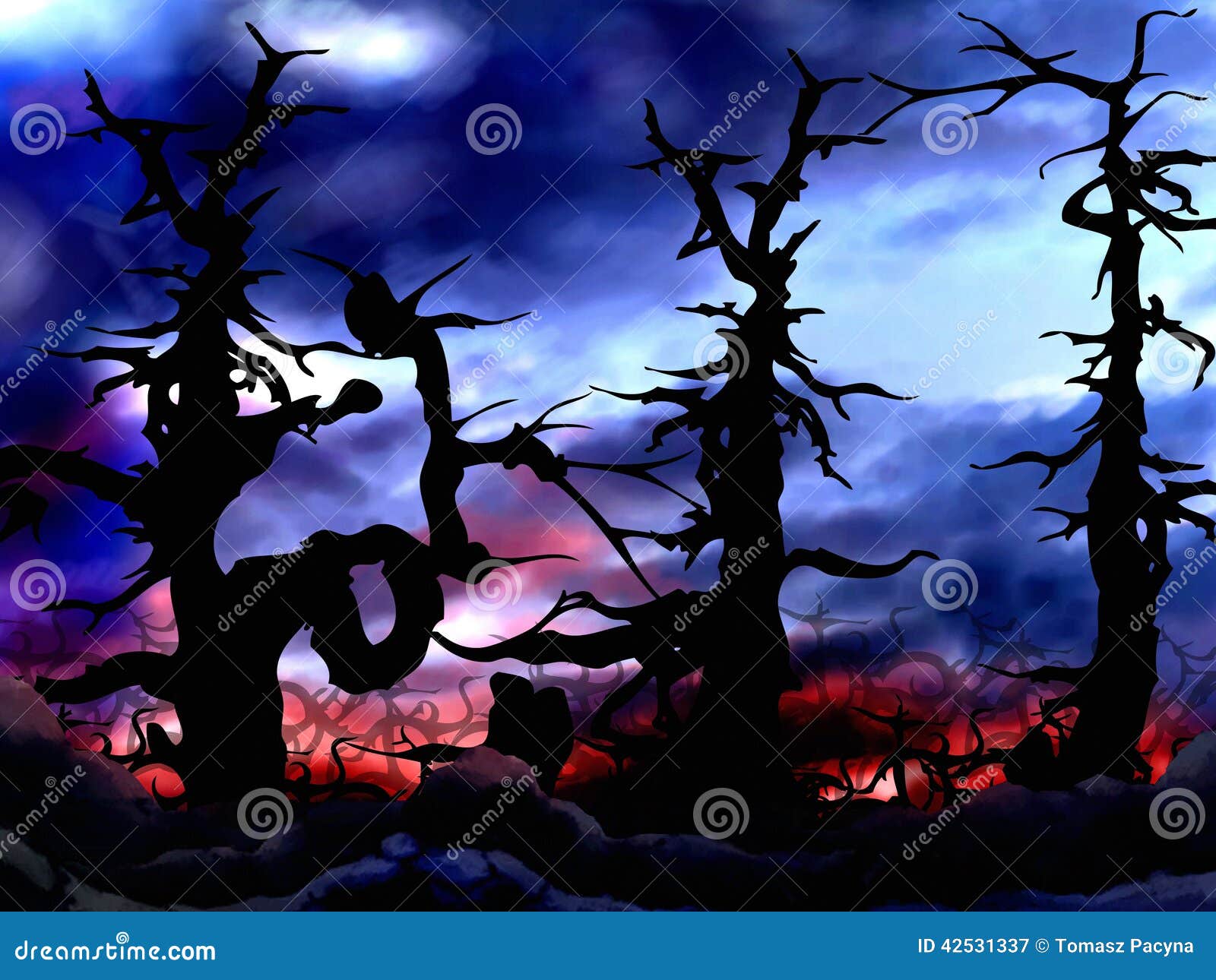 Dark and Scary Forest Trees Background Stock Illustration ...