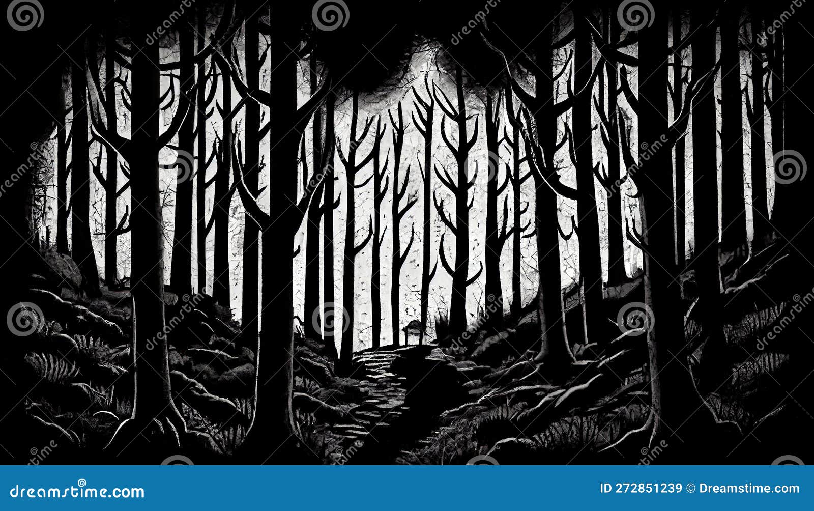 A Dark and Scary Forest with Trees Stock Illustration - Illustration of ...