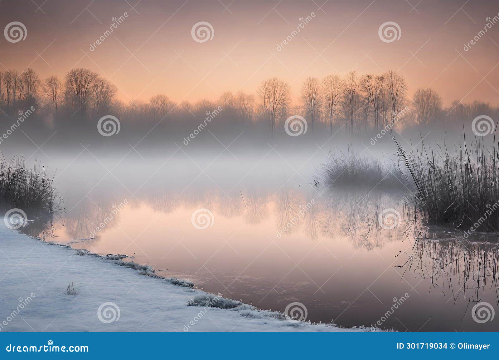 Dark Scary Landscape with a Lake a Forest. Stock Illustration ...