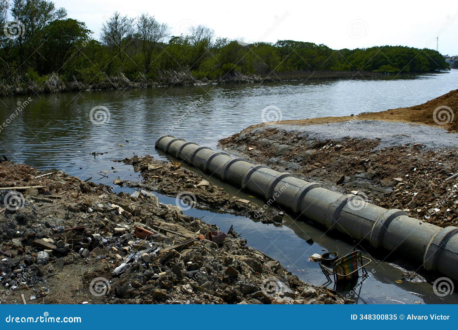 Pollution of Rivers with Sewage and Plastic Waste. Stock Image - Image ...