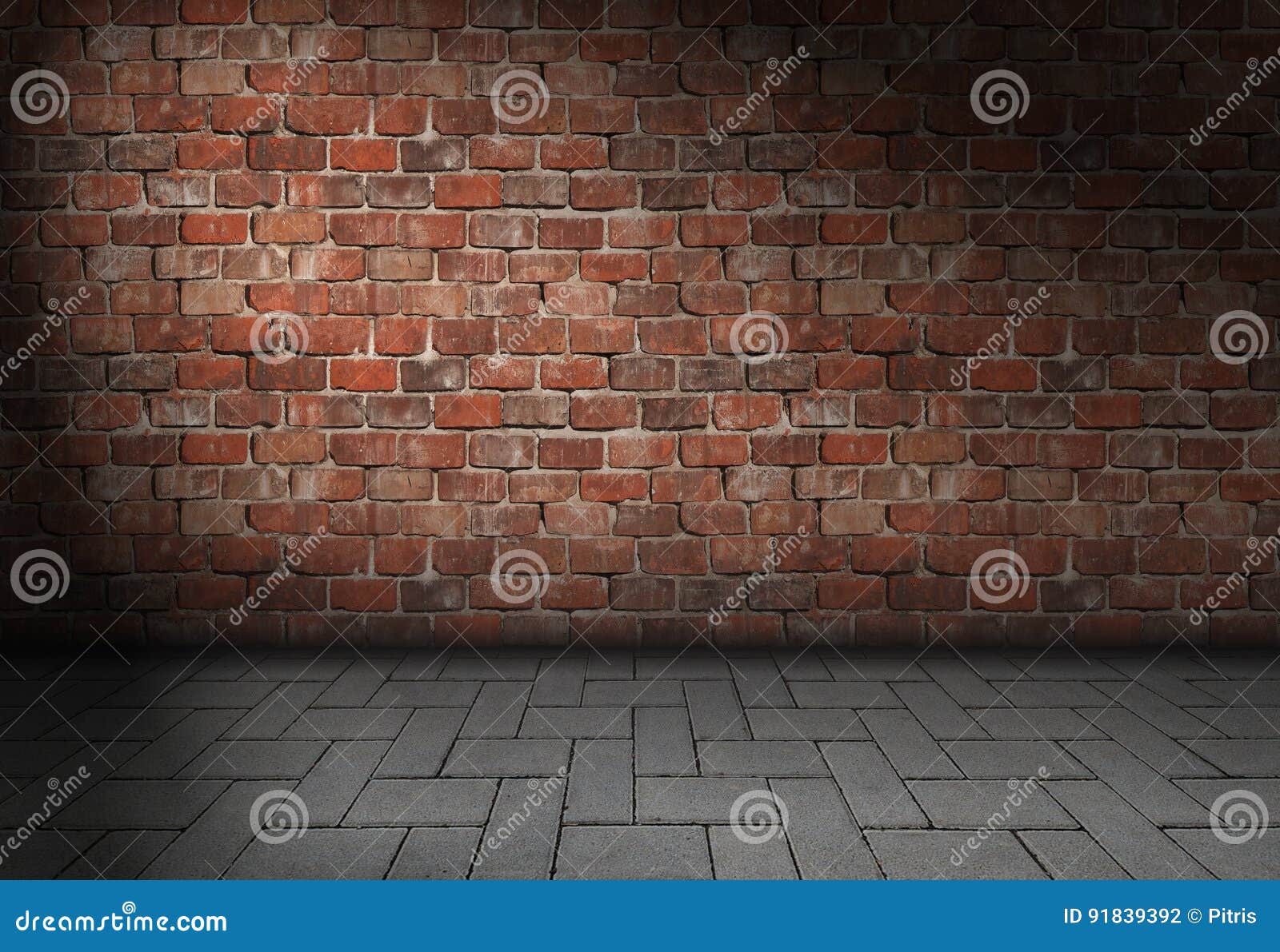 Dark Scene with Spotlight on Red Brick Wall Background Stock ...