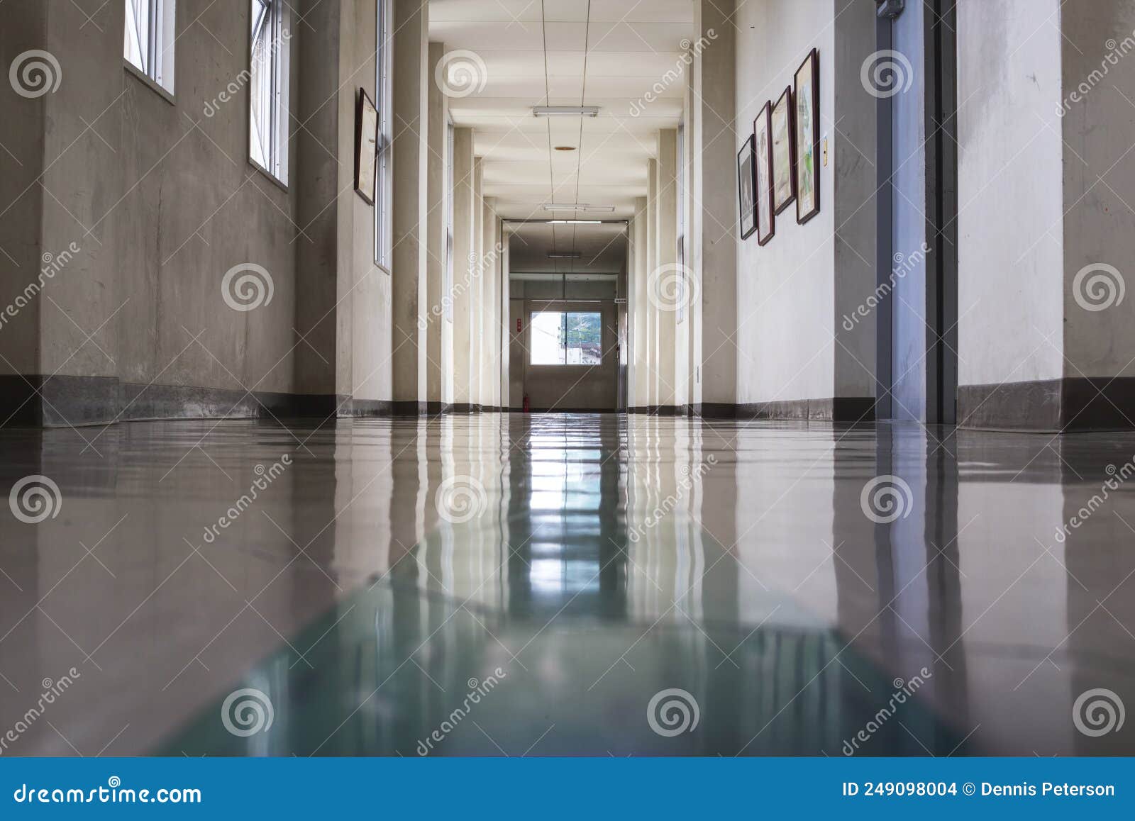 A Dark School Hallway with Plain Walls Stock Photo - Image of empty ...
