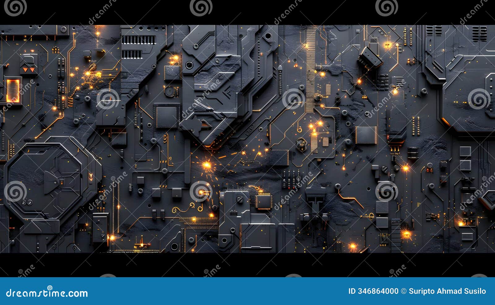 Dark Sci-Fi Circuit Board 3D Illustration Stock Illustration ...