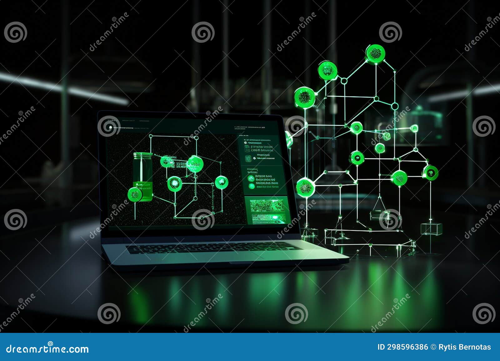 Dark Science Laboratory with Computer and Equipment Stock Illustration ...