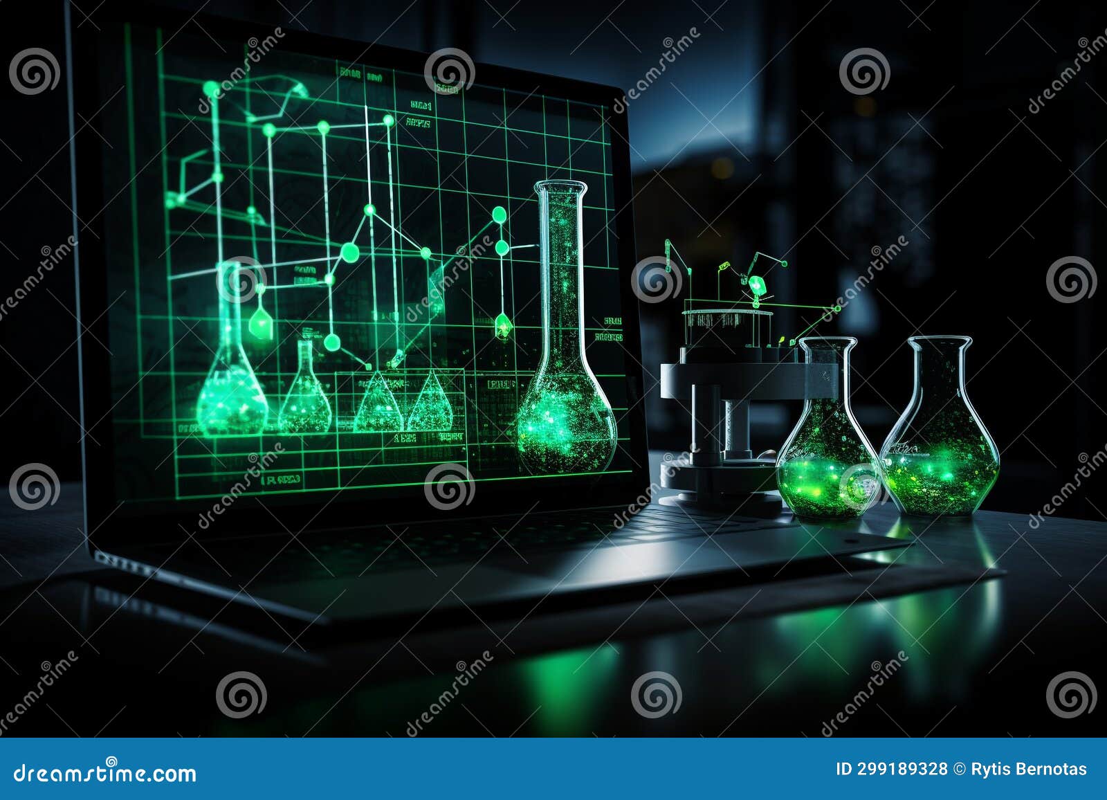 Dark Science Laboratory with Computer and Equipment Stock Illustration ...