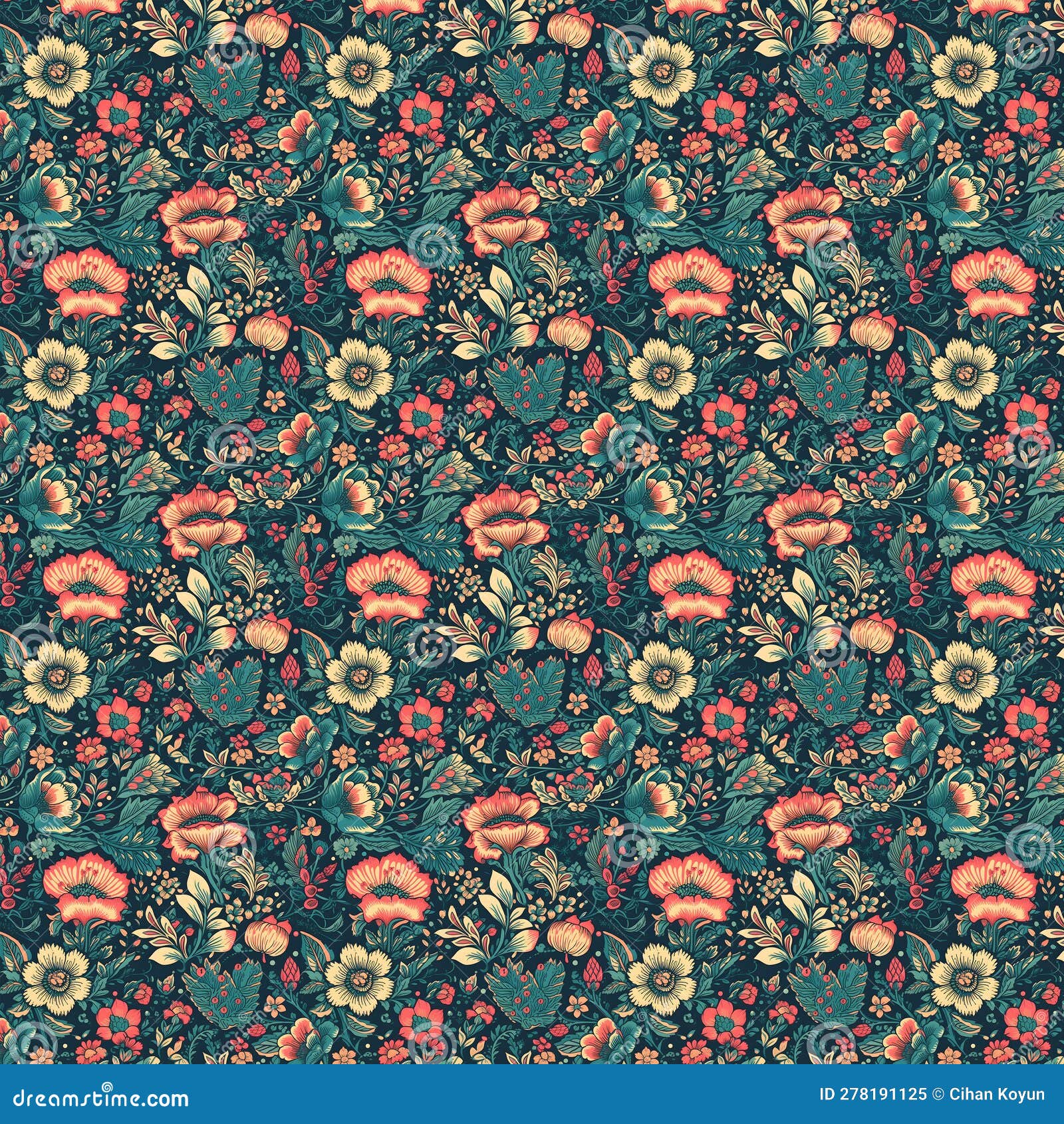 A Dark Seamless Floral Pattern with Orange and Brown Flowers on a Dark ...