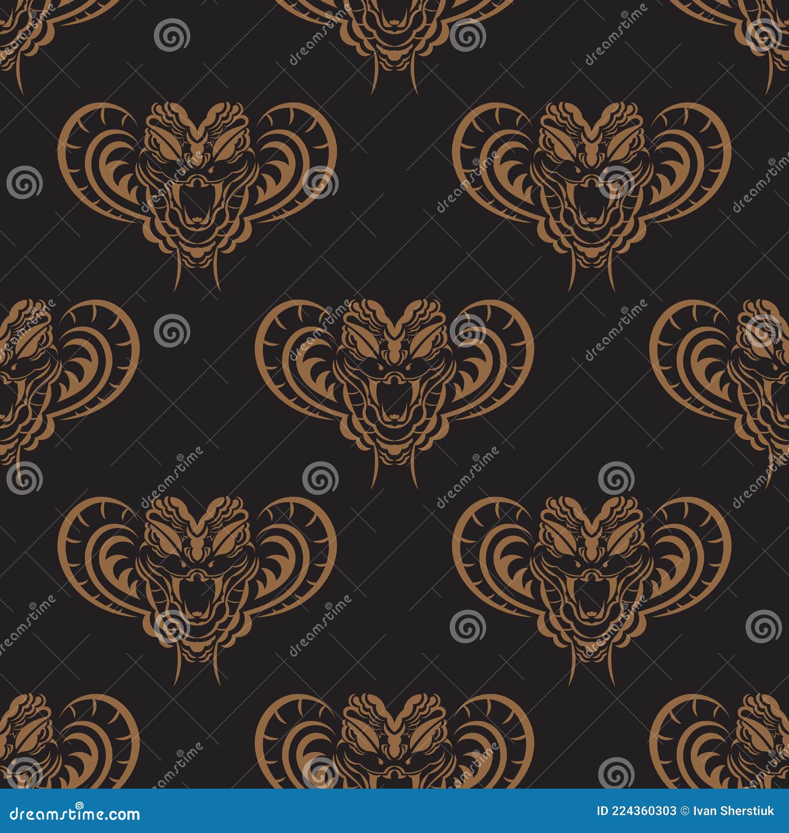 Dark Seamless Pattern with Snake Head. Vector Illustration. Stock ...