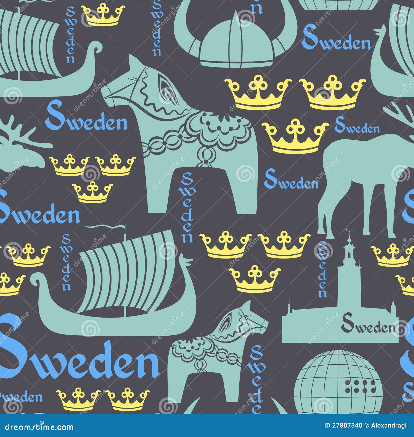 Dark Seamless Pattern with Symbols of Sweden Stock Vector ...