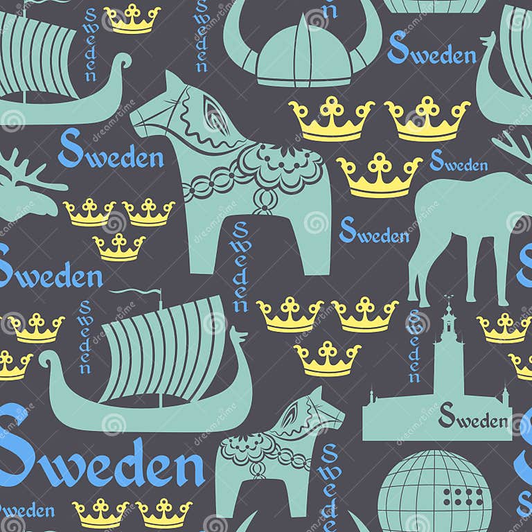 Dark Seamless Pattern with Symbols of Sweden Stock Vector ...
