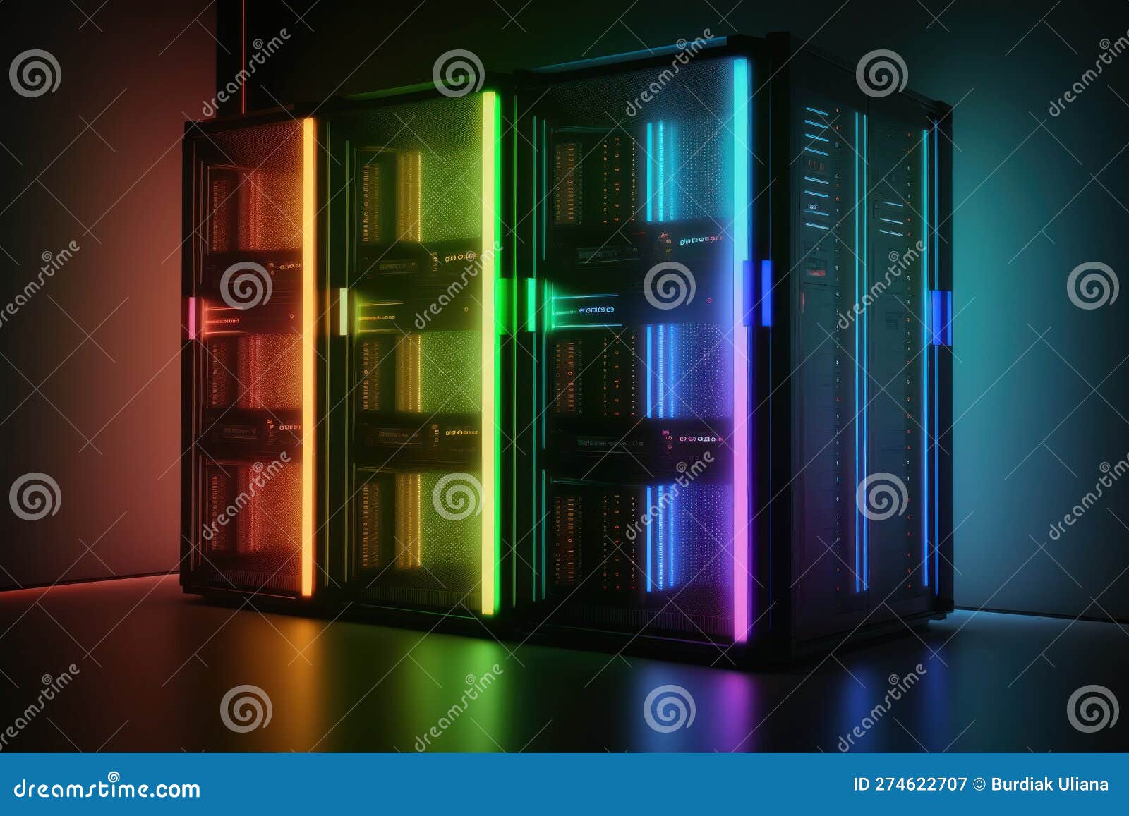 Dark Server Data Center Room with Computers and Storage Systems in ...