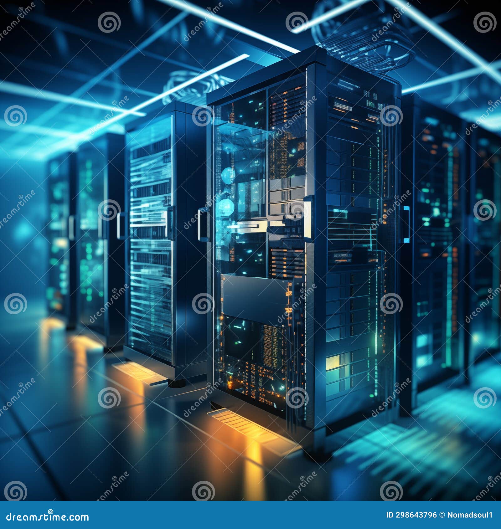 Dark Server Room with Big Database in Supercomputer Racks. Generative ...