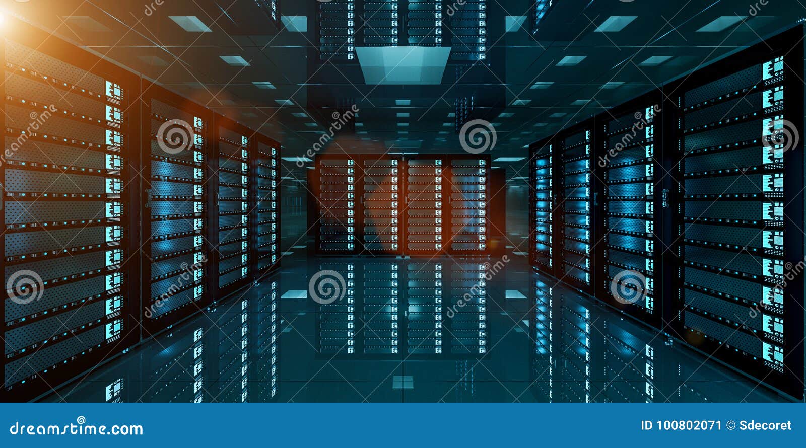 Dark Server Room Data Center Storage 3D Rendering Stock Illustration ...