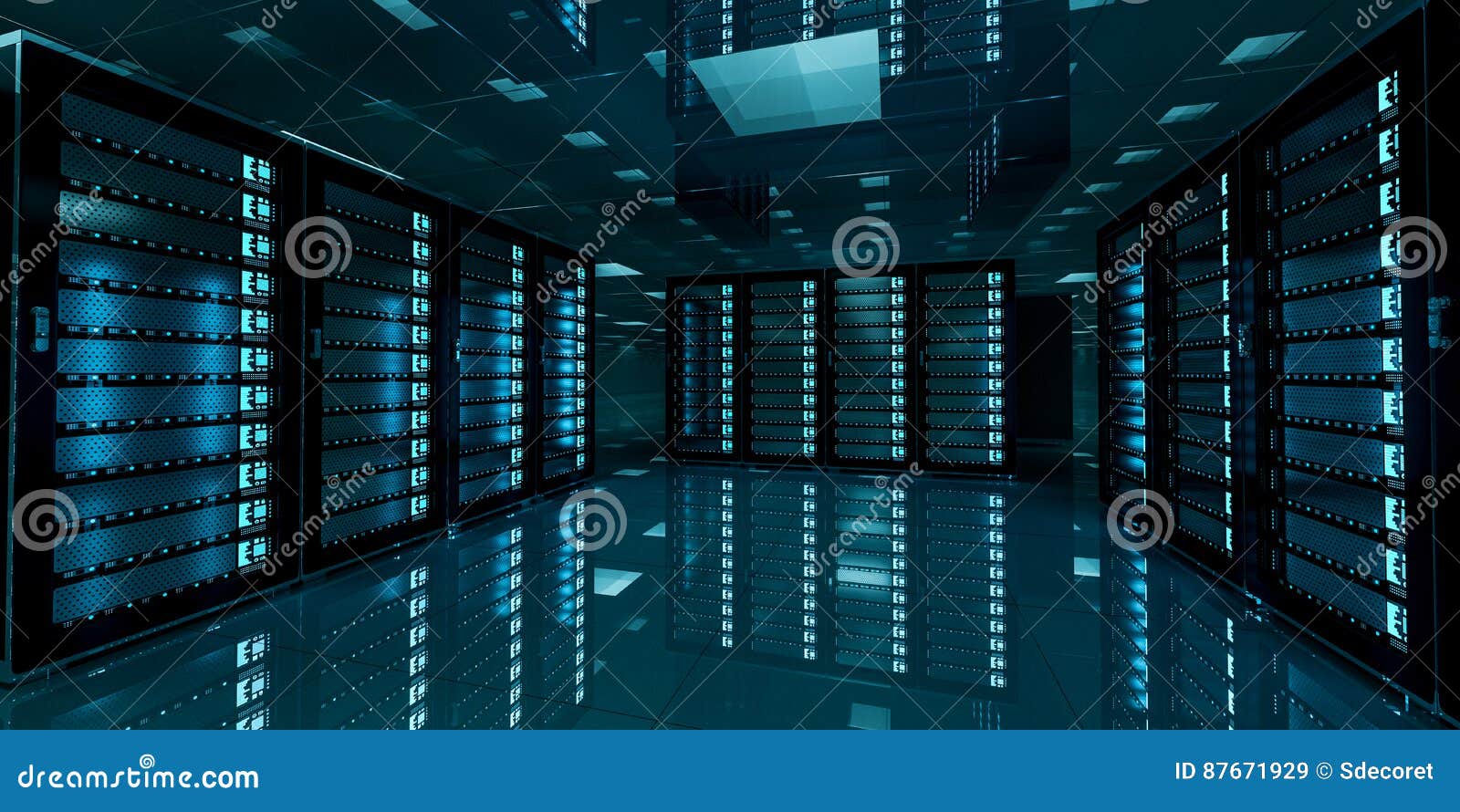 Dark Server Room Data Center Storage 3D Rendering Stock Illustration ...