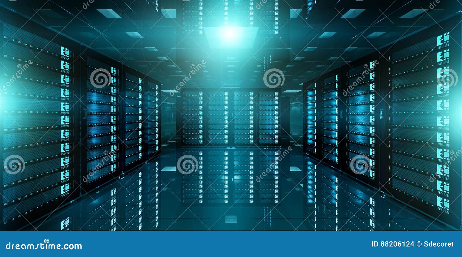 Dark Server Room Data Center Storage 3D Rendering Stock Illustration ...