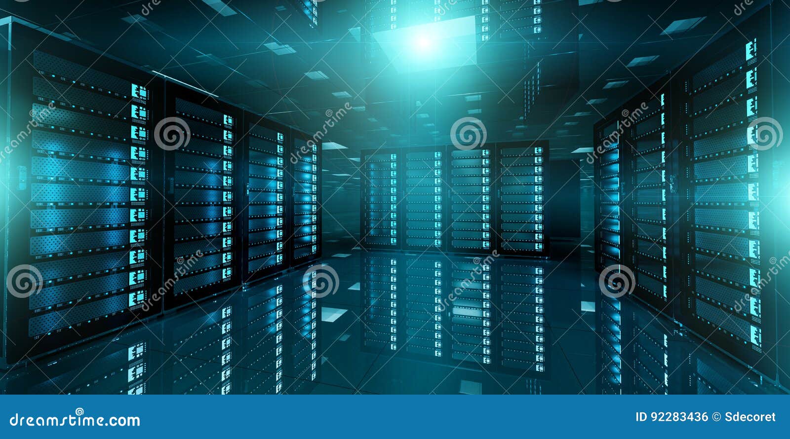 Dark Server Room Data Center Storage 3D Rendering Stock Illustration ...