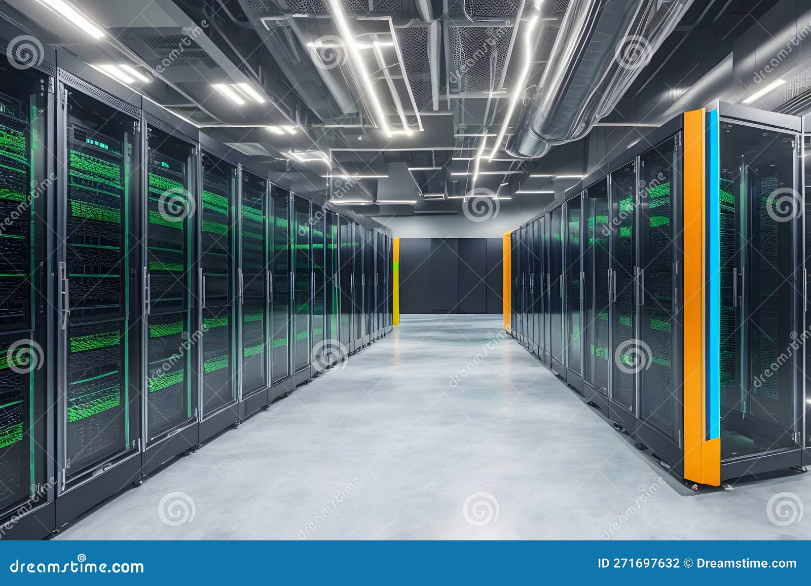 Dark Server Room Data Center Storage. Generative AI Stock Illustration ...