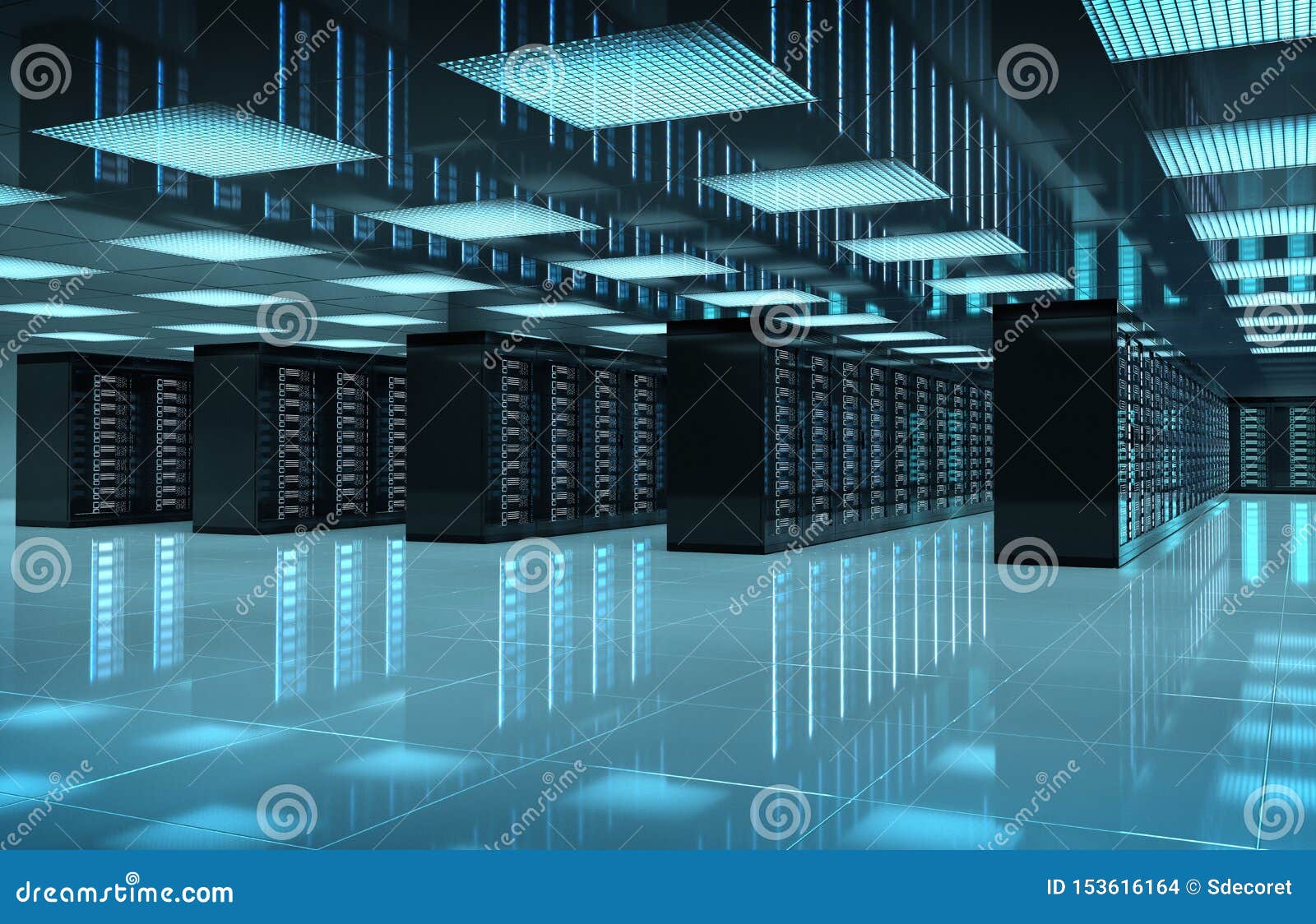 Dark Servers Center Room with Computers and Storage Systems 3D ...