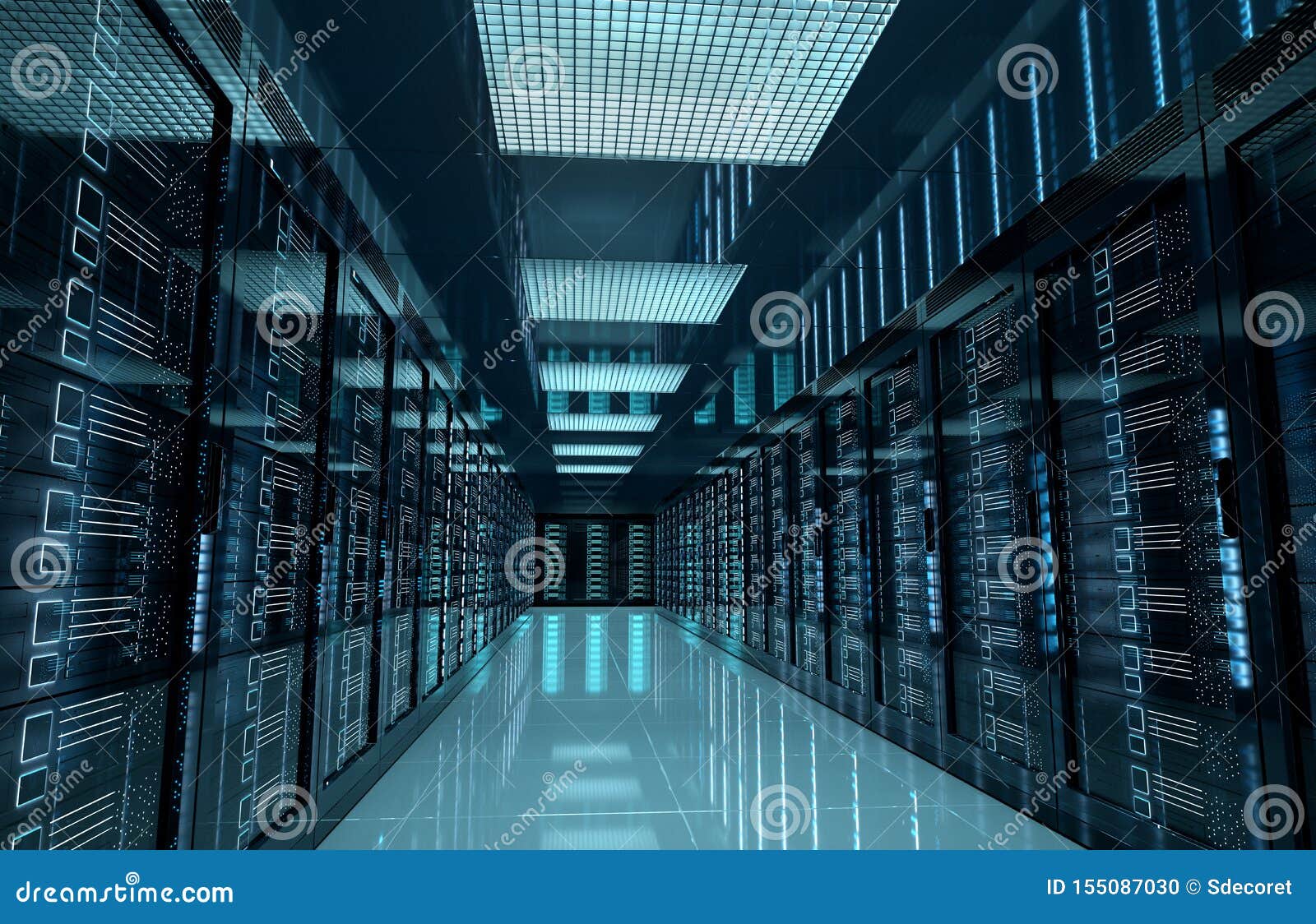 Dark Servers Center Room with Computers and Storage Systems 3D ...