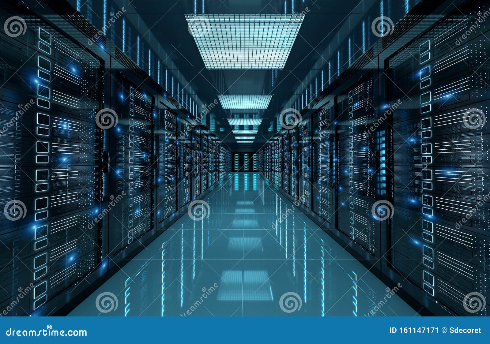 Dark Servers Center Room with Computers and Storage Systems 3D ...