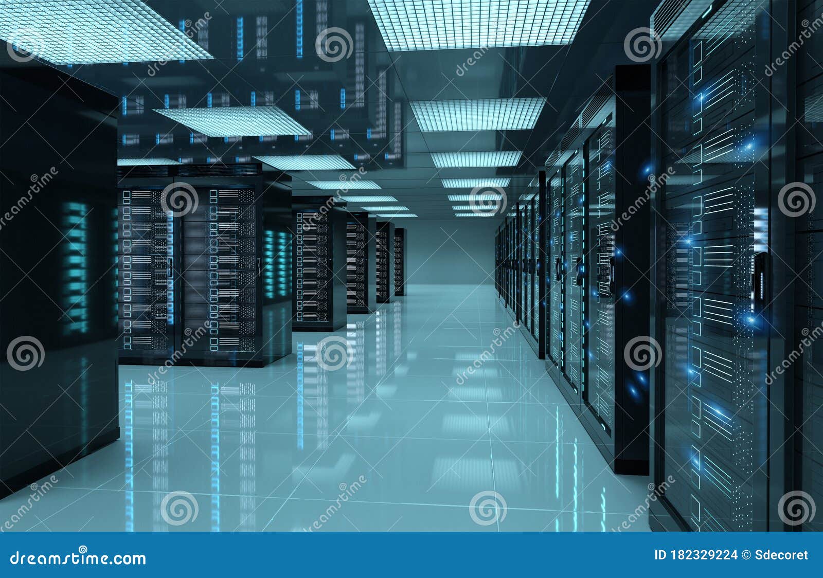 Dark Servers Center Room with Computers and Storage Systems 3D ...