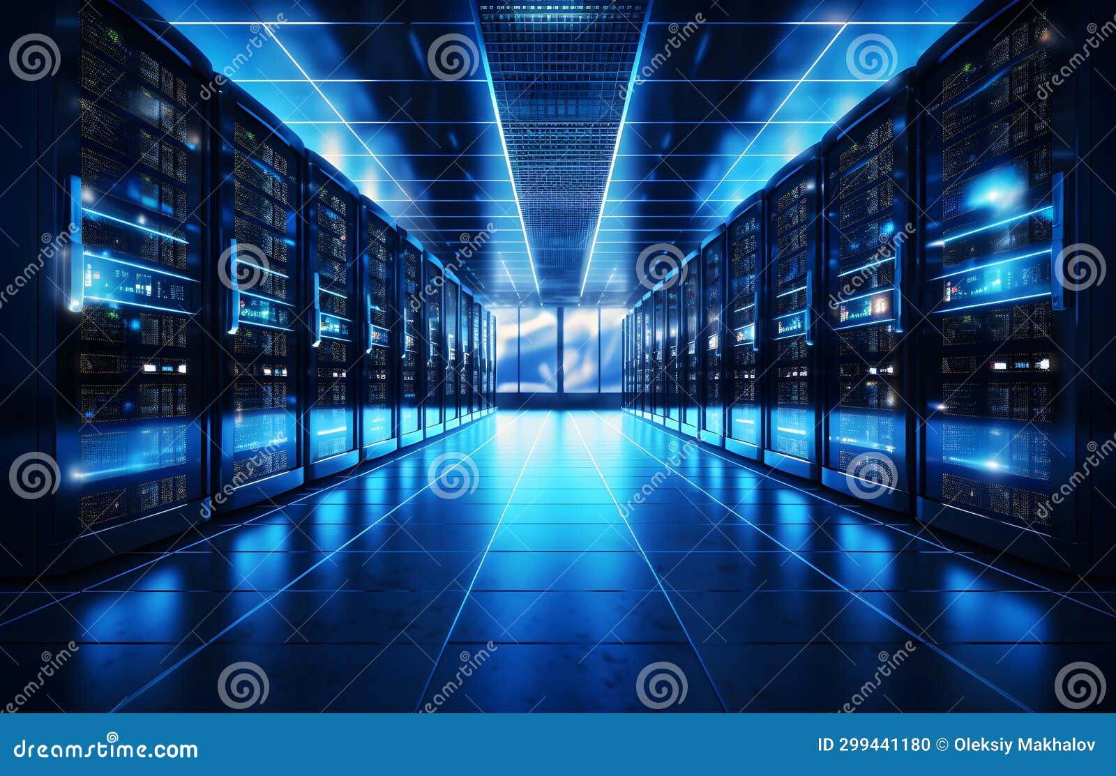 Dark Servers Data Center Room with Computers and Storage Systems and ...