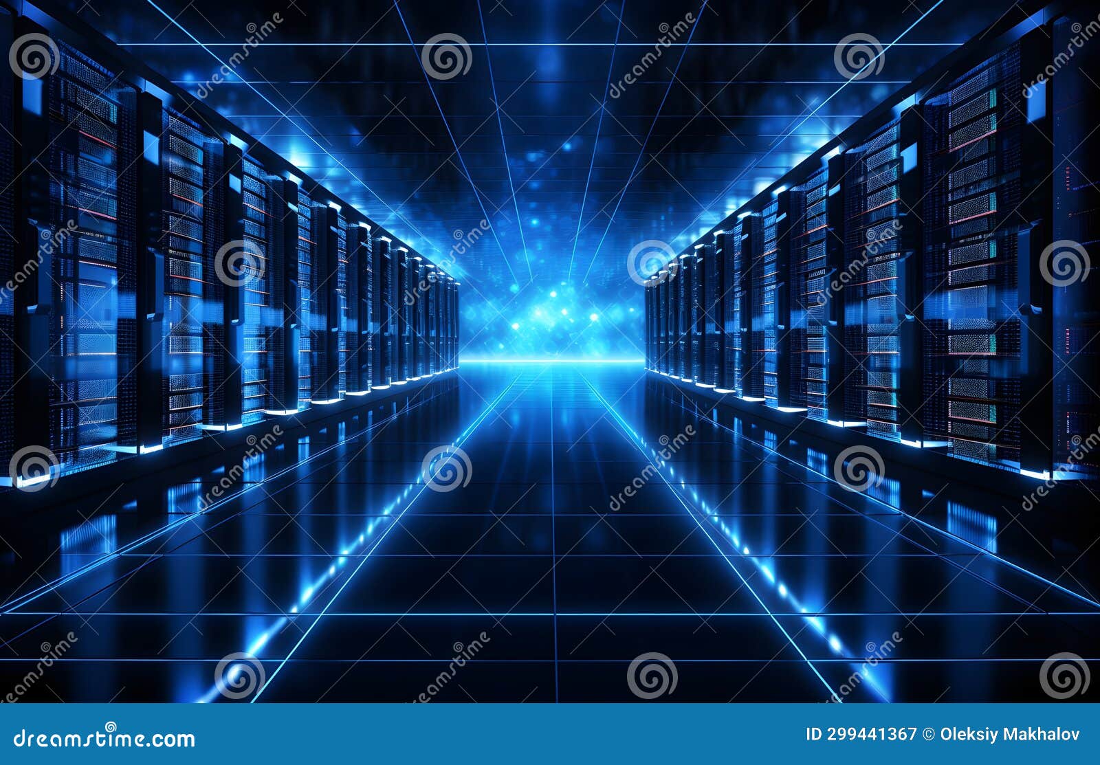 Dark Servers Data Center Room with Computers and Storage Systems and ...