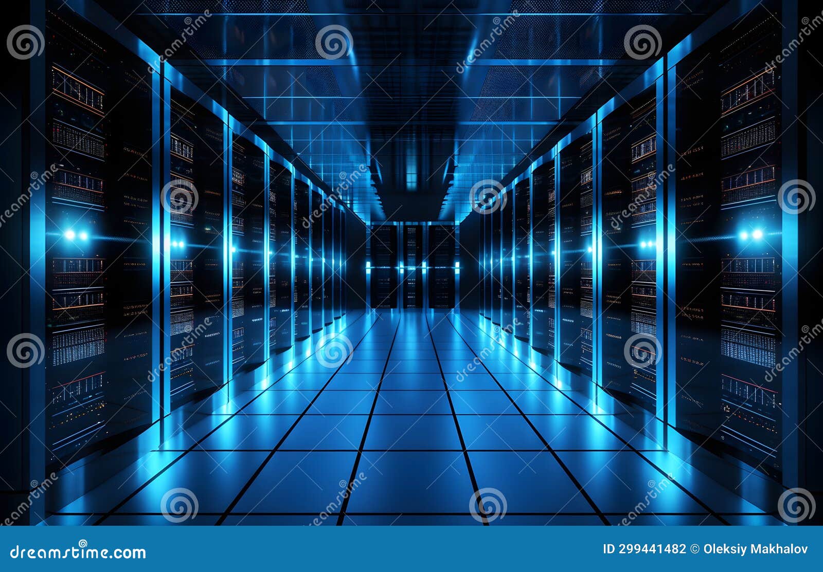 Dark Servers Data Center Room with Computers and Storage Systems and ...