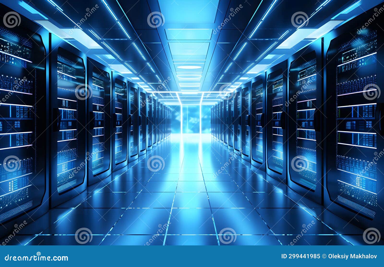 Dark Servers Data Center Room with Computers and Storage Systems and ...