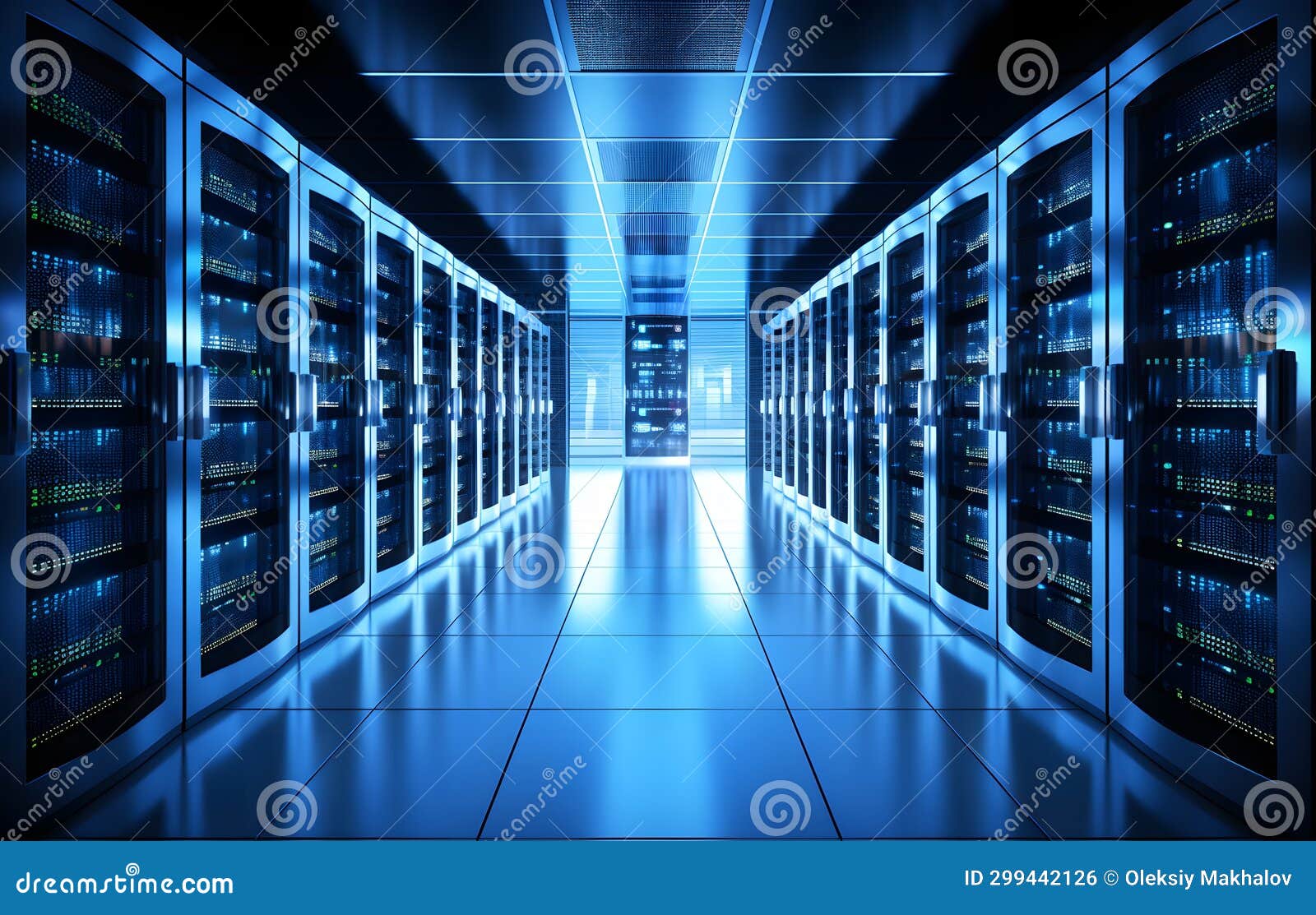 Dark Servers Data Center Room with Computers and Storage Systems and ...