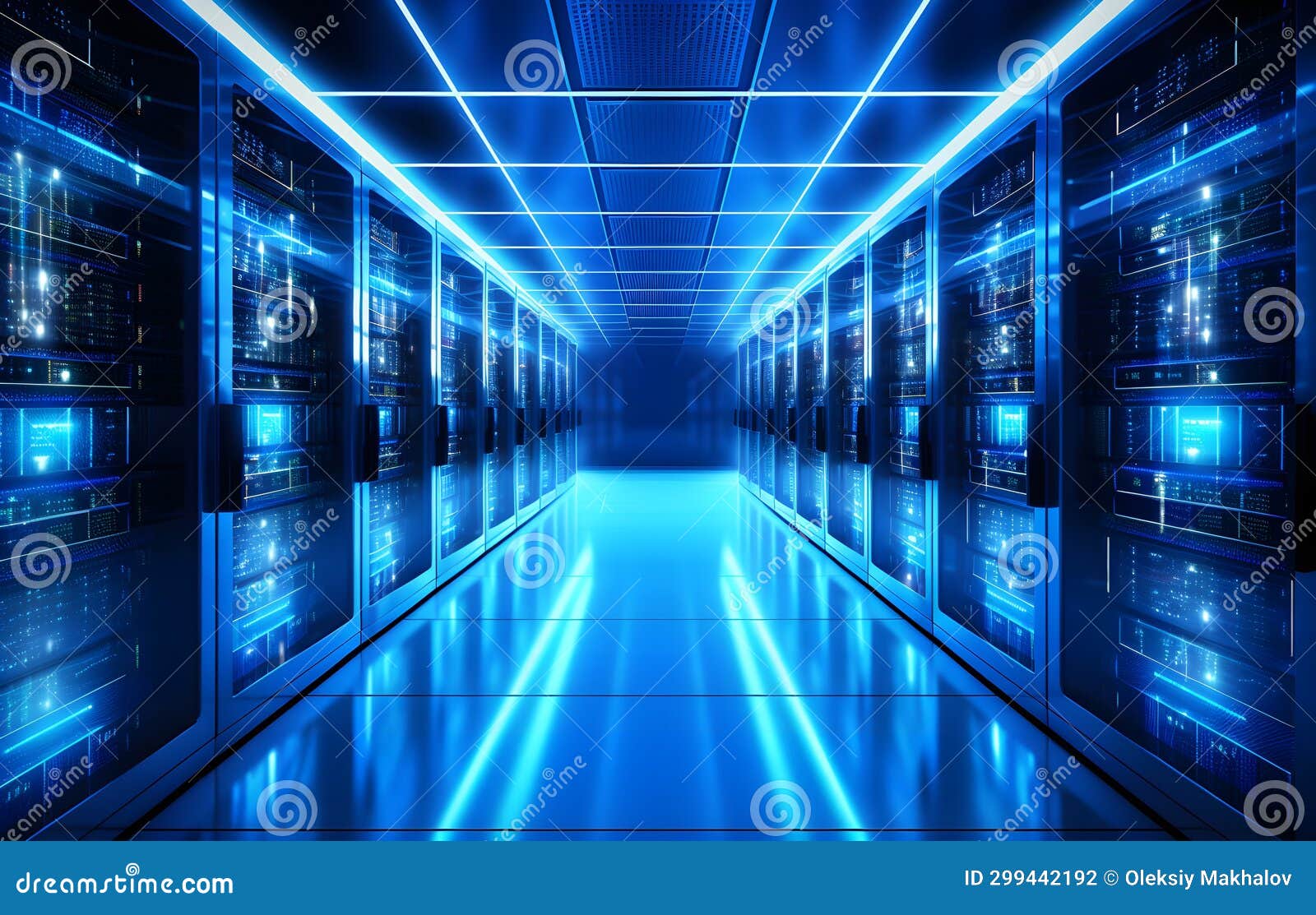 Dark Servers Data Center Room with Computers and Storage Systems and ...