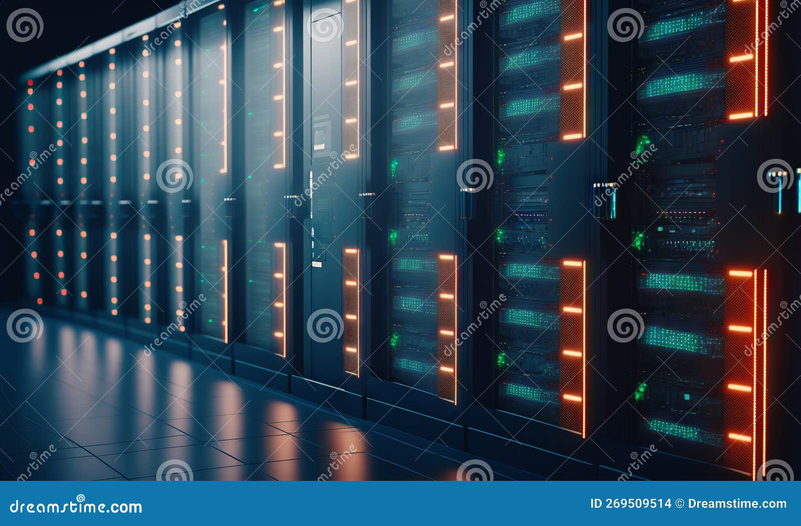 Dark Servers Data Center Room with Computers. Storage Systems Corridor ...