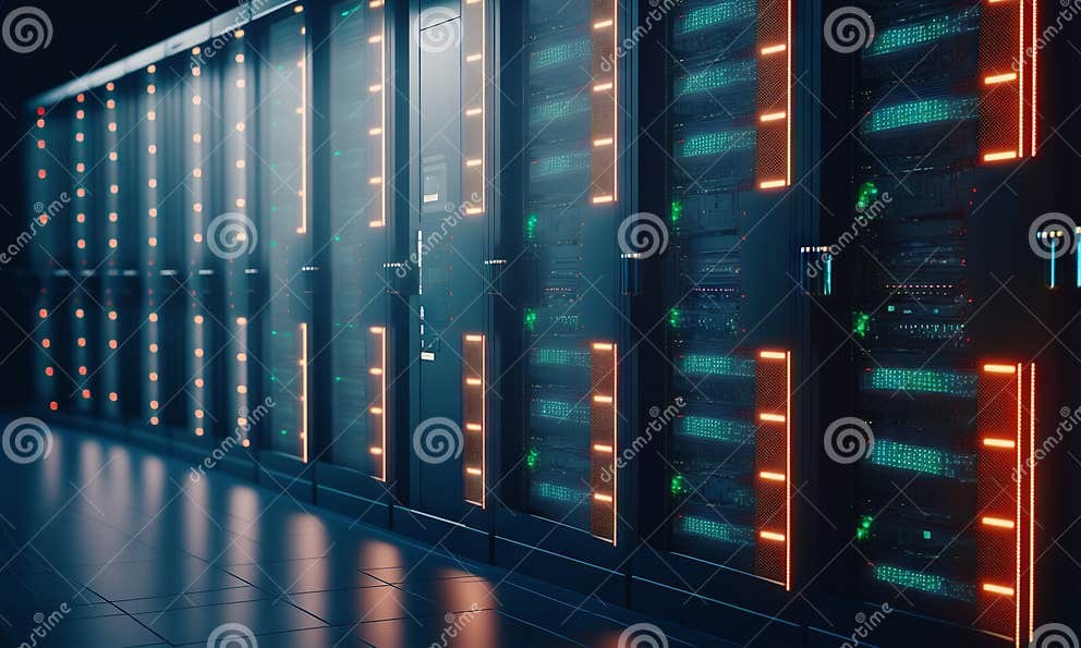 Dark Servers Data Center Room with Computers. Storage Systems Corridor ...