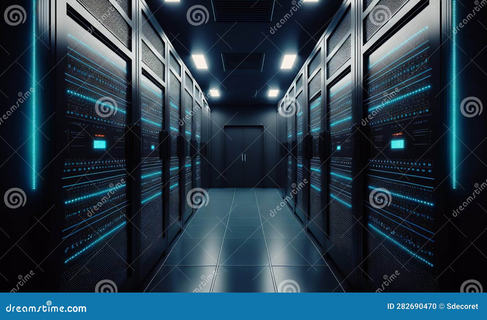 Dark Servers Data Center Room with Computers. Storage Systems Corridor ...