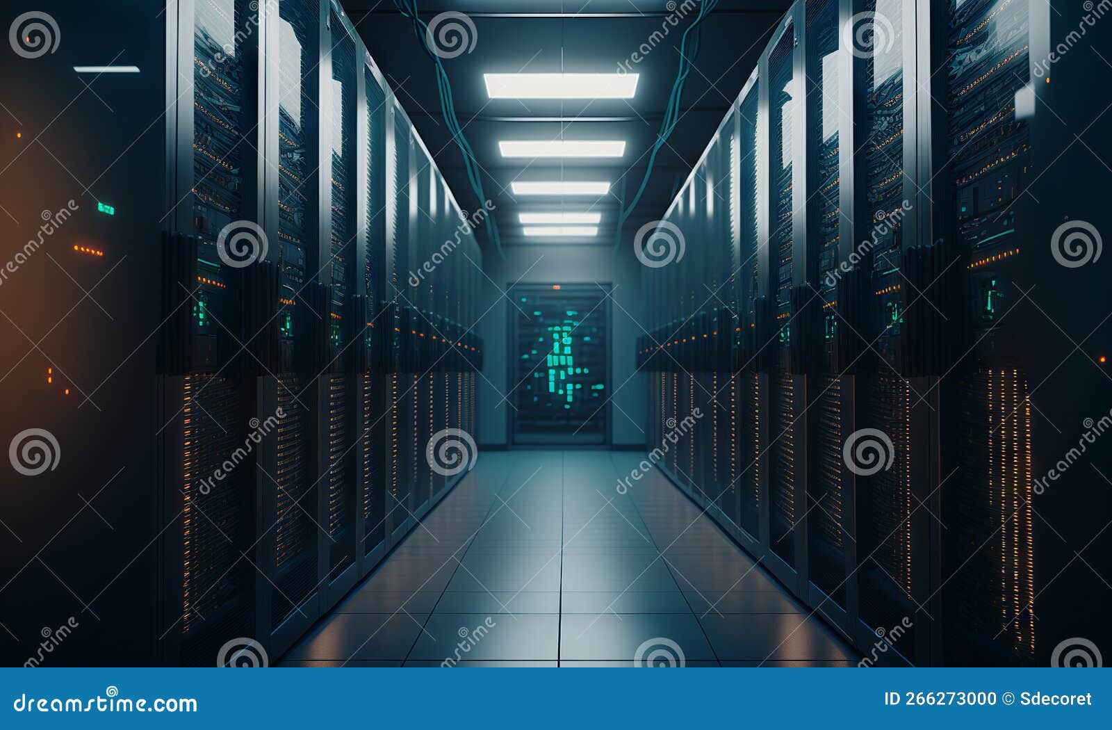 Dark Servers Data Center Room with Computers. Storage Systems Corridor ...