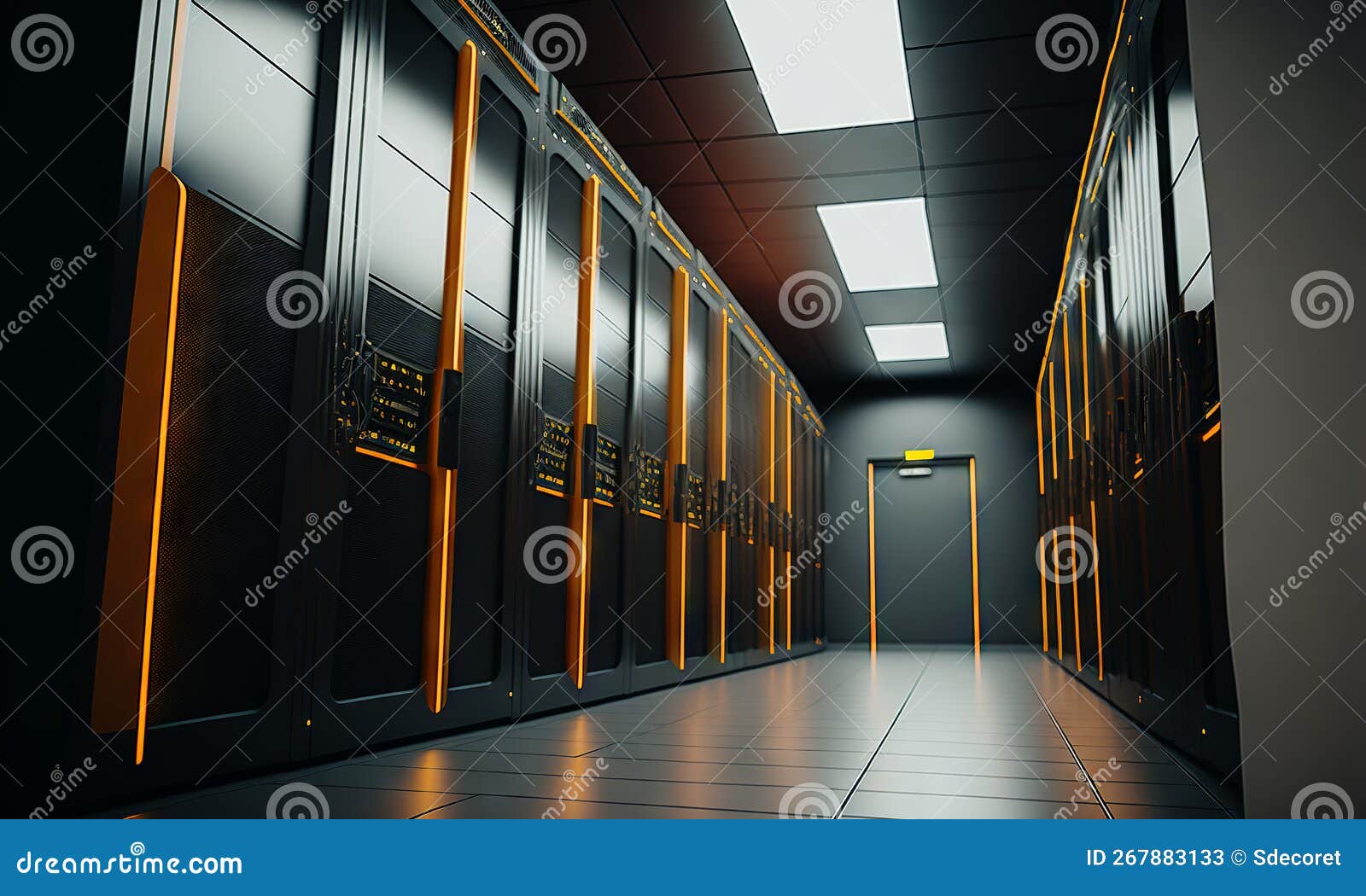 Dark Servers Data Center Room with Computers. Storage Systems Corridor ...