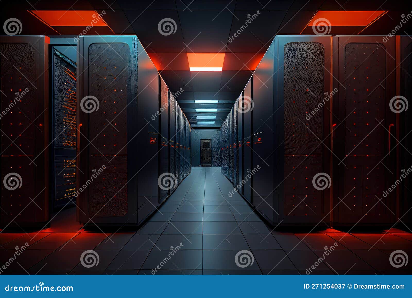 Dark Servers Data Center Room with Computers and Storage Systems 3D ...