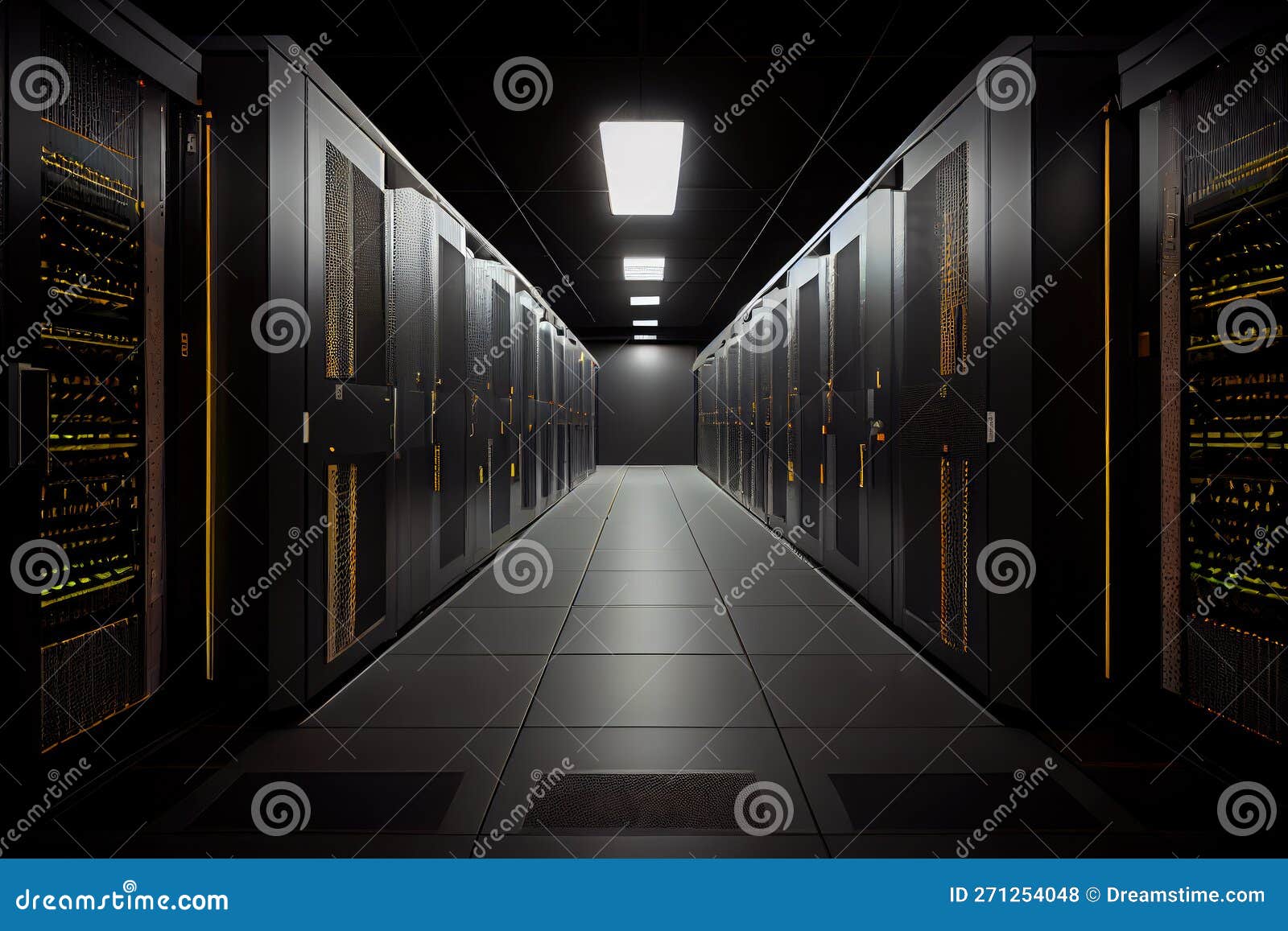 Dark Servers Data Center Room with Computers and Storage Systems 3D ...