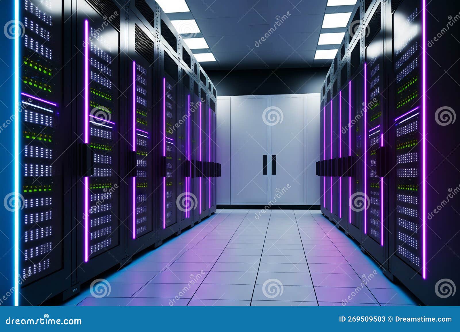 Dark Servers Data Center Room with Computers and Storage Systems and ...