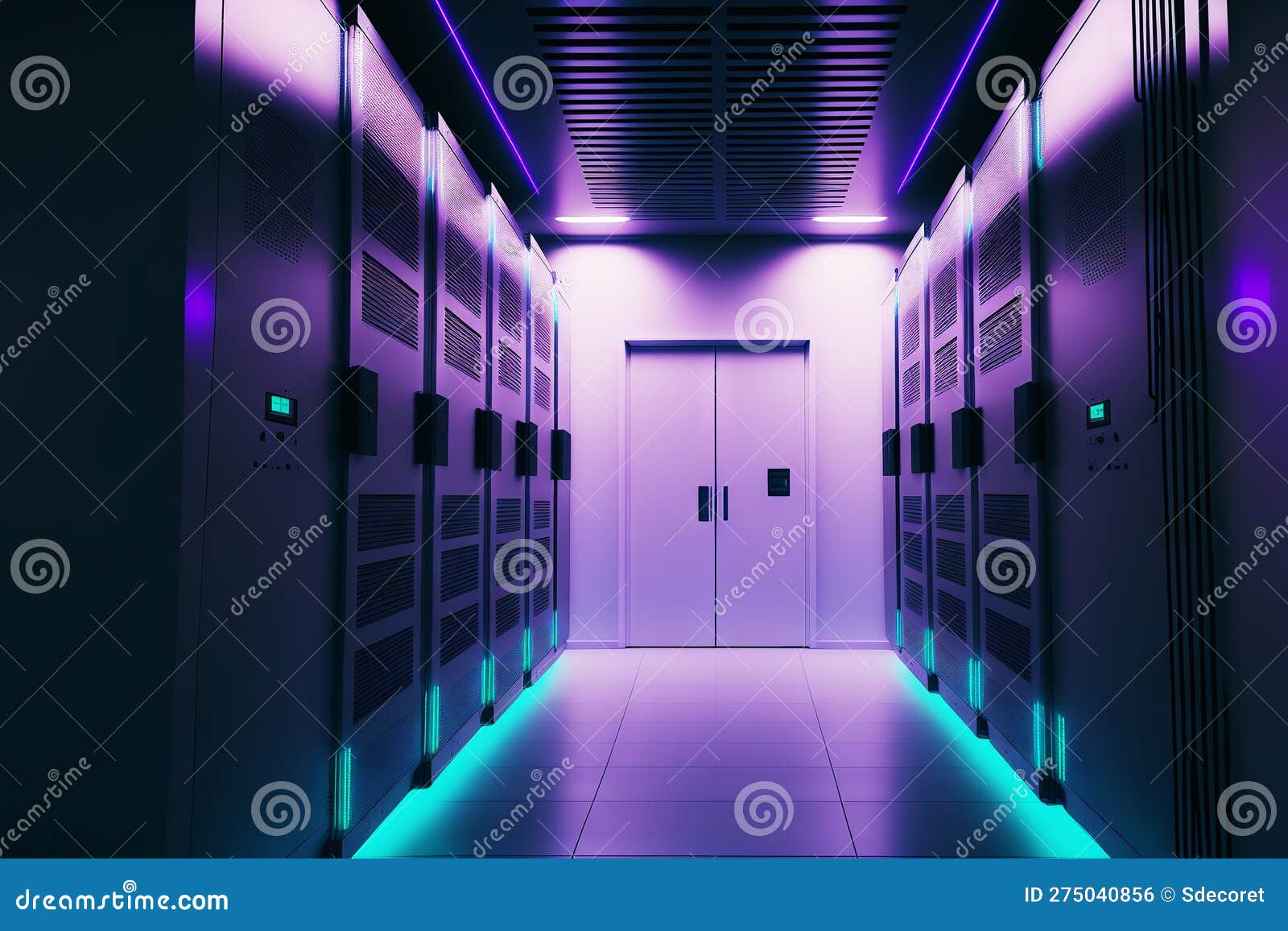 Dark Servers Data Center Room with Computers and Storage Systems and ...