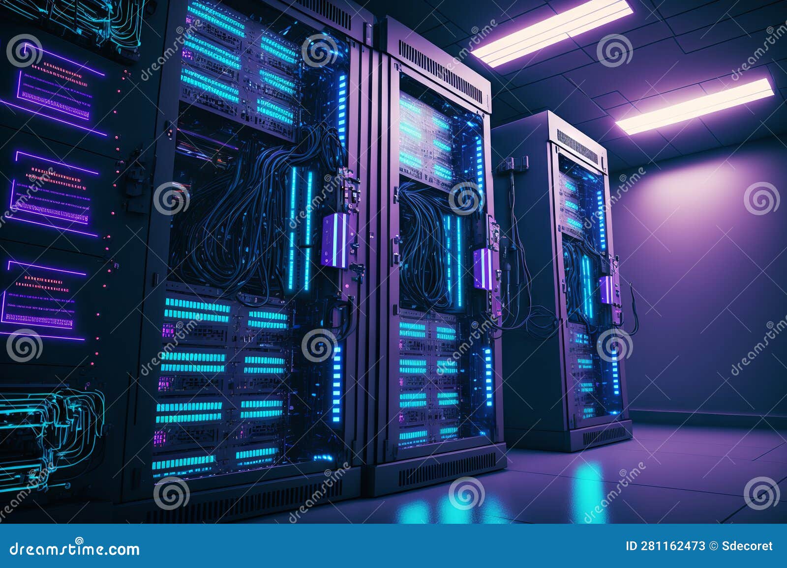 Dark Servers Data Center Room with Computers and Storage Systems and ...