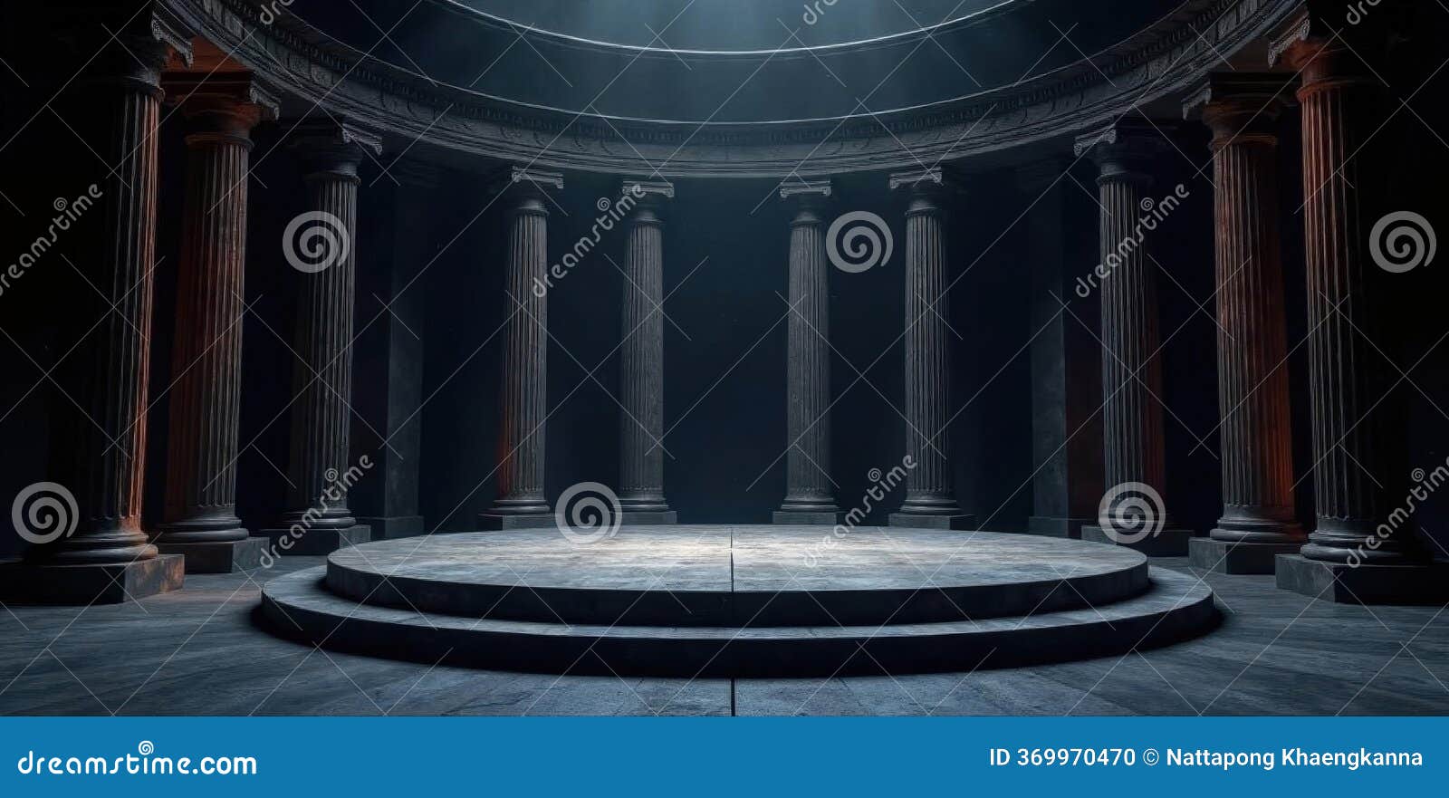 Dark, Shadowed Circular Stage With Doric Columns, Circular Building ...